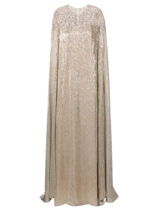 Oscar De La Renta Embellished Silk Gown - Silver