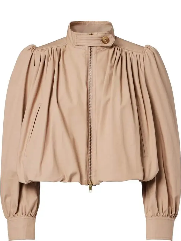 Chloé Gathered Cropped Cotton Canvas Jacket - Beige
