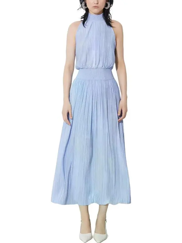 SAMSOE SAMSOE Pleated High-neck Midi Dress - Blue