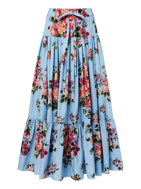 Dolce & Gabbana Floral Cotton Poplin Maxi Skirt - Blue