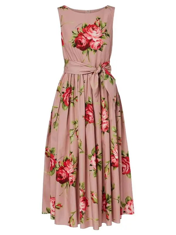 Dolce & Gabbana Floral Belted Cotton Midi Dress - Pink