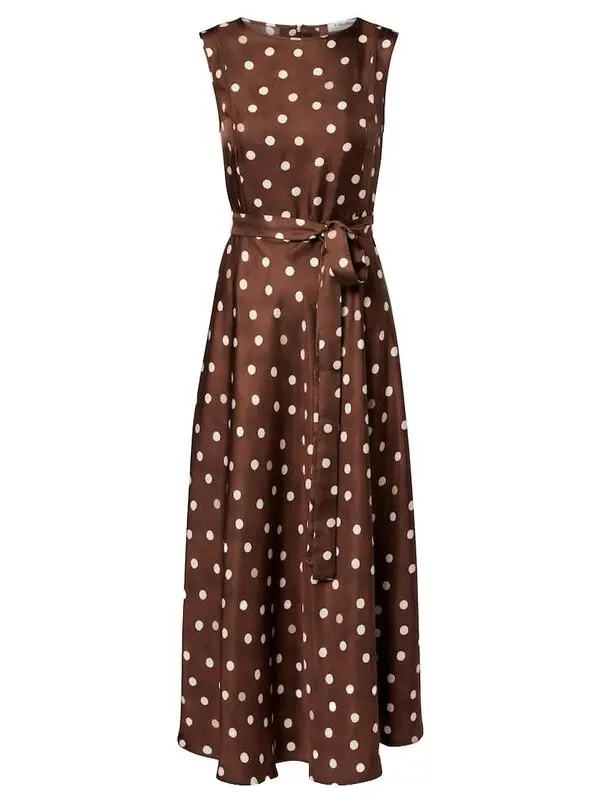 Max Mara Martina Polka-dot Silk Midi Dress - Brown