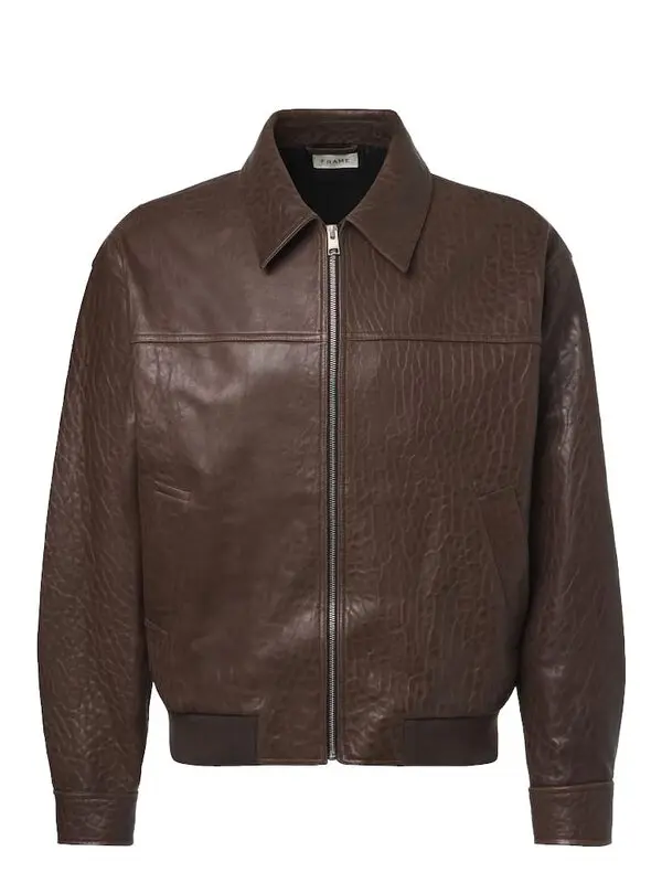 FRAME Leather Bomber Jacket - Brown