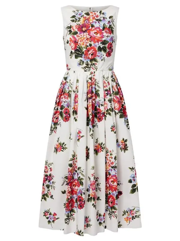 Dolce & Gabbana Floral Cotton Midi Dress - White