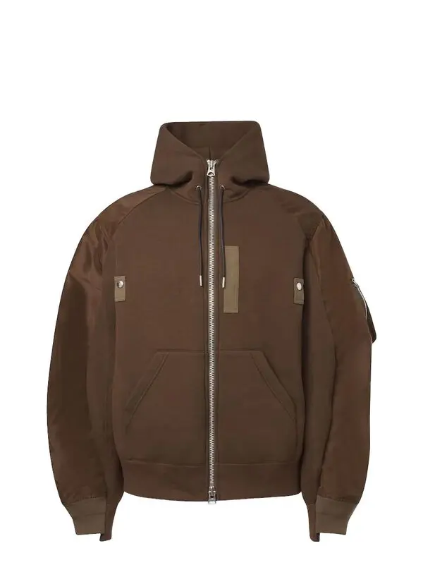Sacai Cotton-blend And Twill Hoodie - Brown