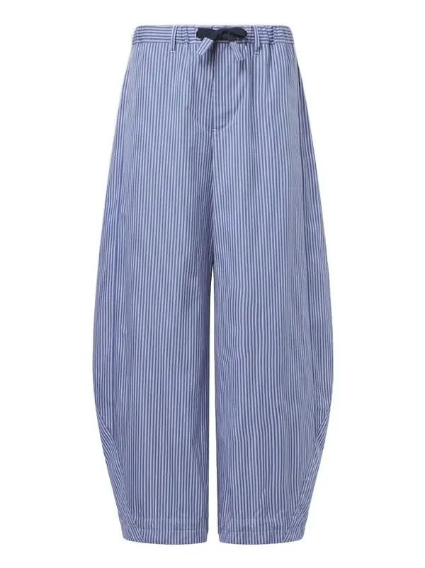 Sacai Striped Cotton Poplin Wide-leg Jeans - Blue
