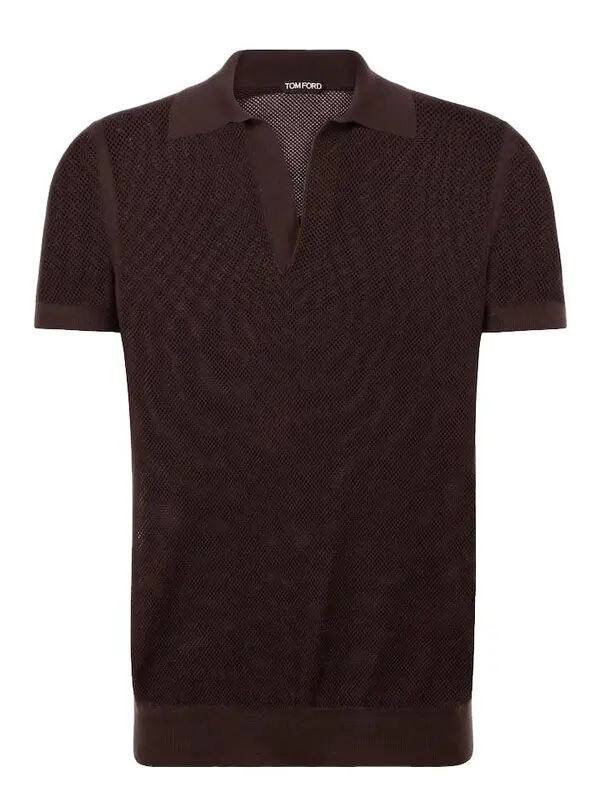 TOM FORD Semi-sheer Cotton And Silk Polo Shirt - Brown