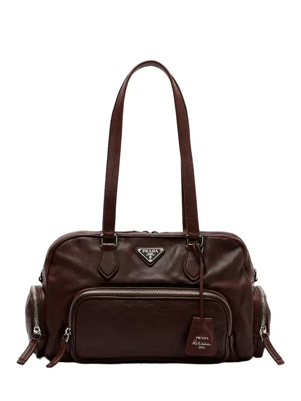 Prada Large Leather Shoulder Bag - Brown