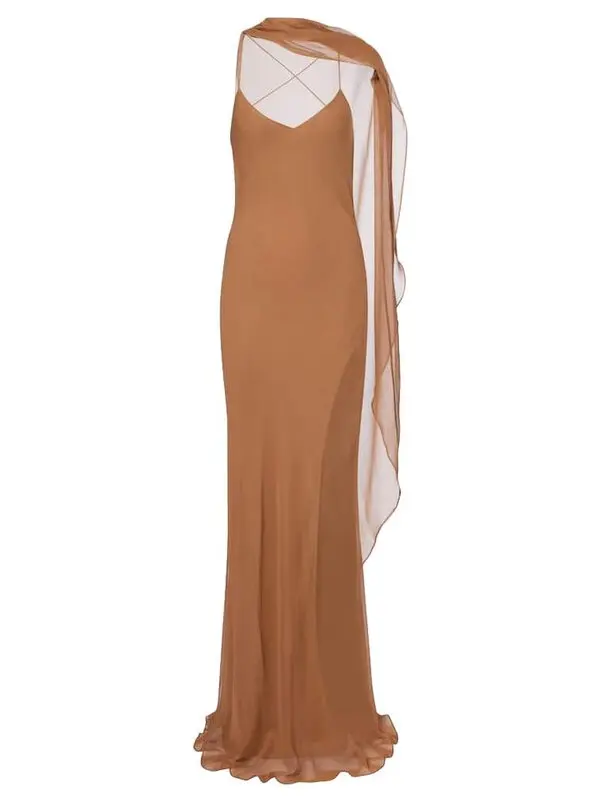 THE SEI Caped Silk Satin Gown - Brown