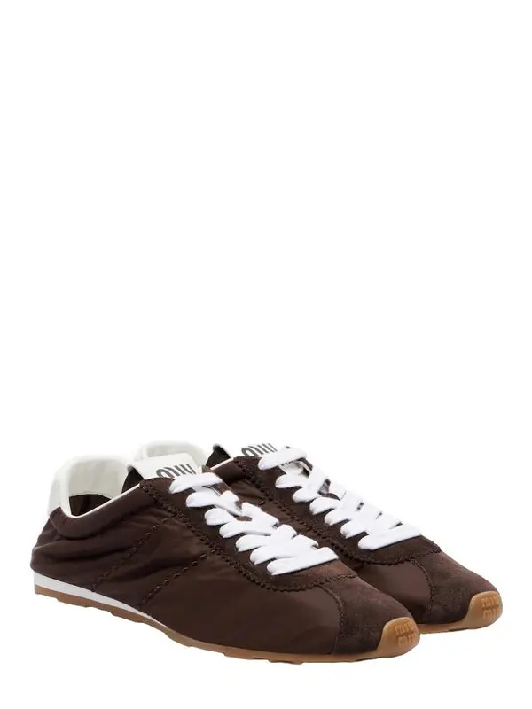 Miu Miu Plume Suede-trimmed Sneakers - Brown