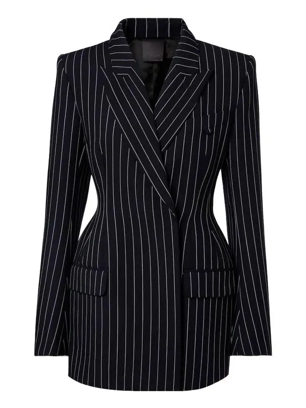 MUGLER Pinstriped Virgin Wool Blazer - Blue
