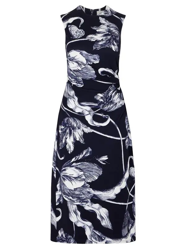 Erdem Gathered Floral-print Ponte Midi Dress - Blue