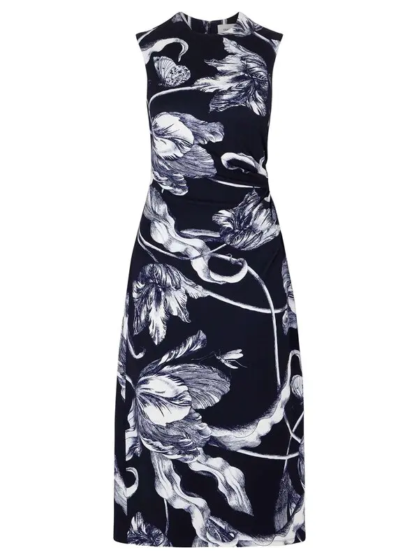 Erdem Gathered Floral-print Ponte Midi Dress - Navy