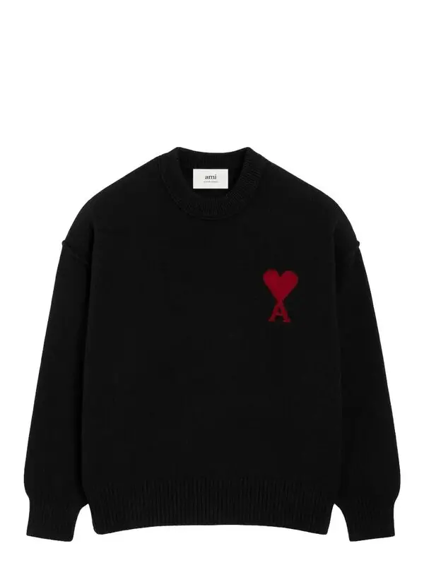 Ami Crewneck Sweater With Contrasted " De Coeur - Black