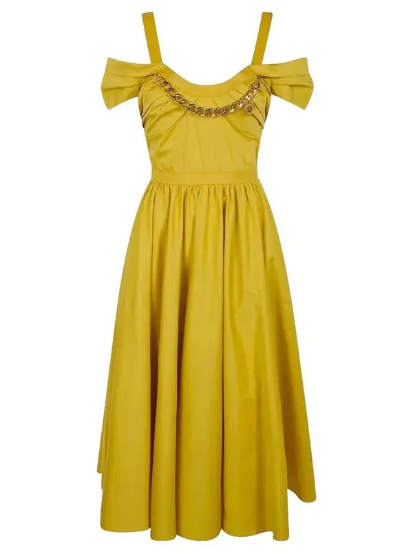 Elisabetta Franchi Midi Dress With Beaded Neckline - Yellow