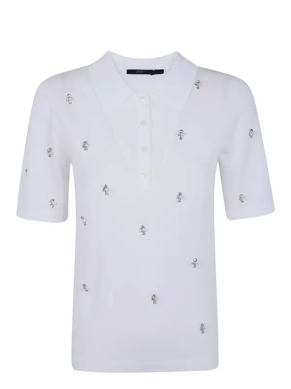 Seventy Viscose Rib Embroidered Polo Shirt - White