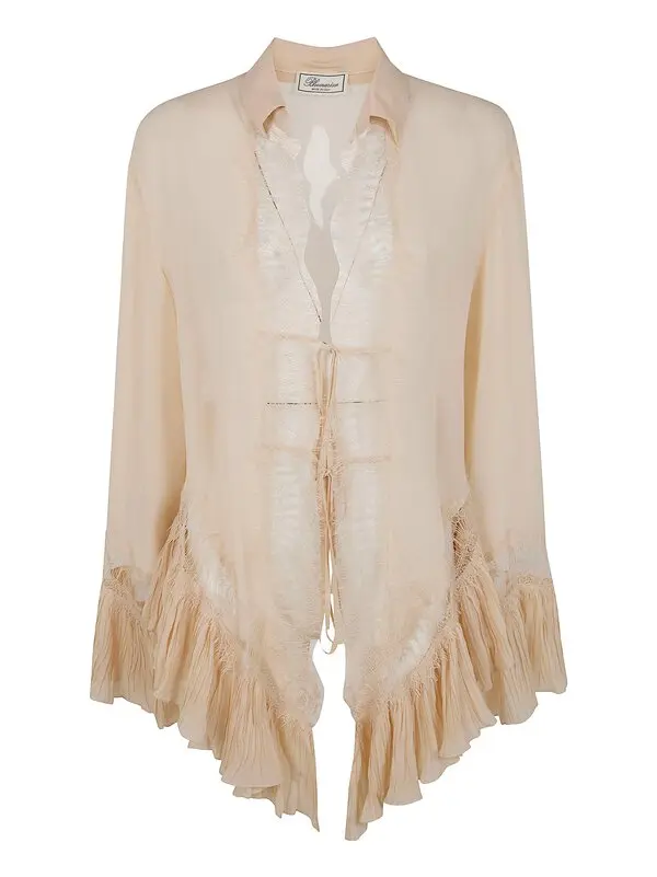Blumarine Georgette Top With Lace - Yellow