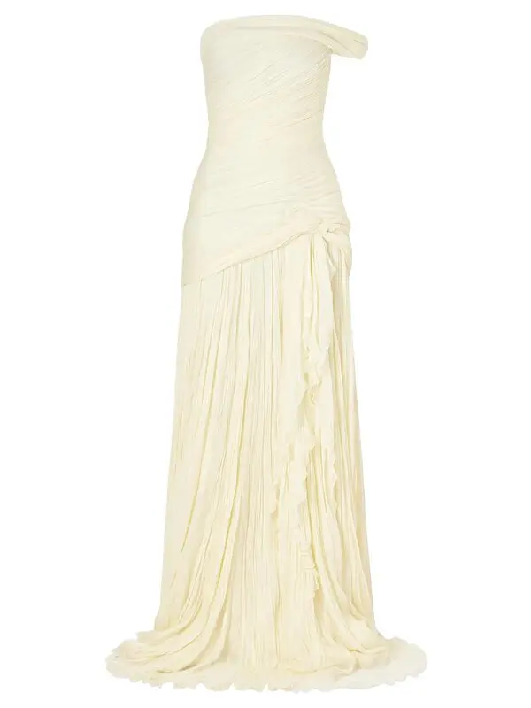 MARMAR HALIM One-shoulder Draped Plissé-chiffon Gown - Yellow