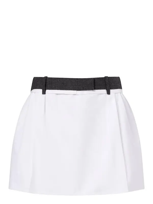 Prada Pleated Virgin Wool-trimmed Cotton Miniskirt - White