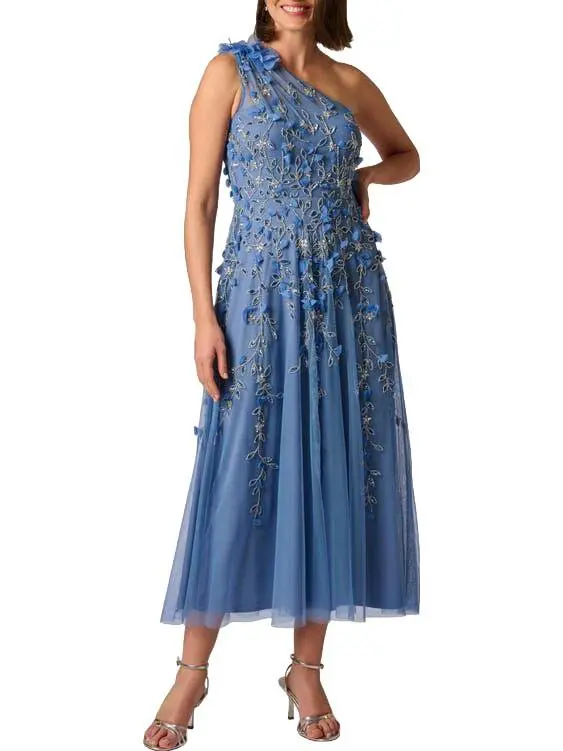 Adrianna Papell Embellished One-shoulder Cocktail Dress - French Blue