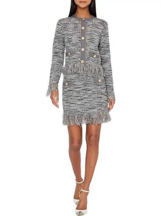MILLY Fringe Tweed Skirt - Grey Multi