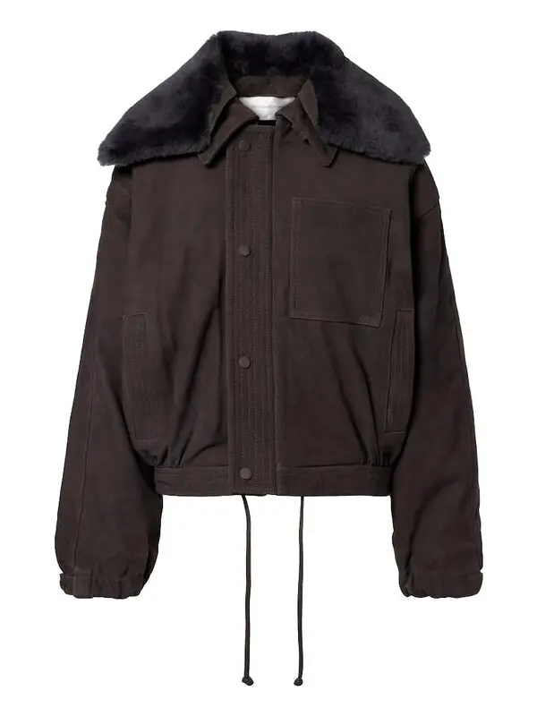 Victoria Beckham Shearling-trimmed Suede Blouson Jacket - Grey