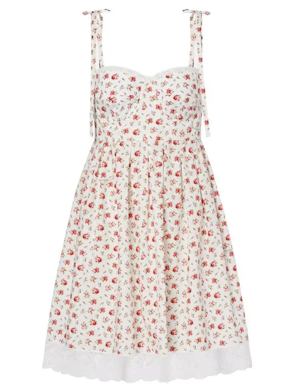 Dolce & Gabbana Floral Lace-trimmed Cotton-blend Poplin Minidress - White