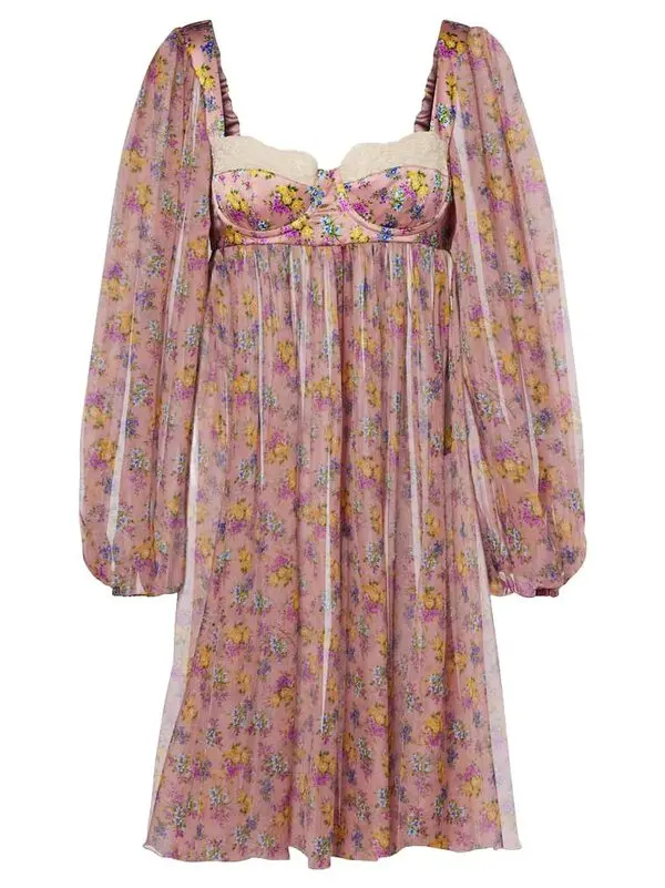 Dolce & Gabbana Floral Lace-trimmed Silk-blend Chiffon Minidress - Pink