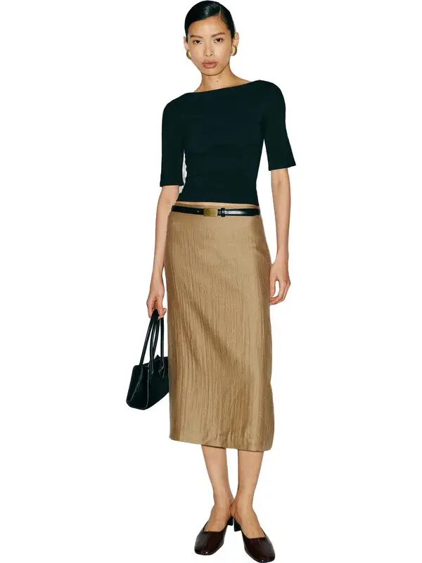 REFORMATION Helen Low Waist Midi Skirt - Natural