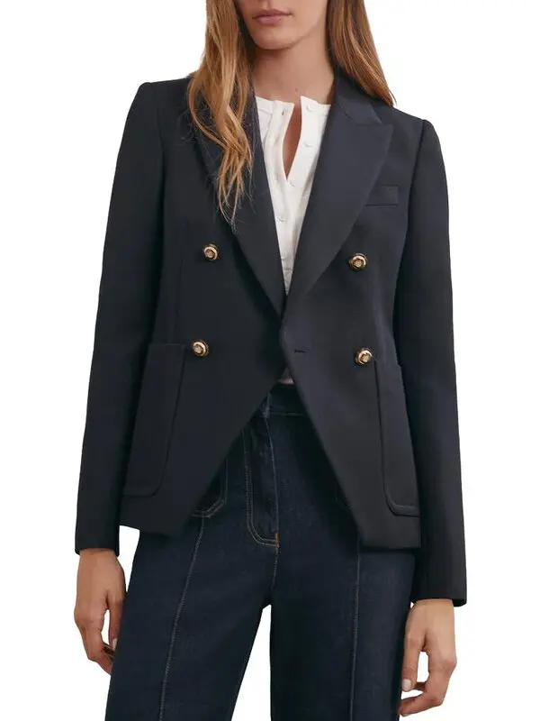REISS Gigi Double-breasted Wool-blend Cutaway Blazer - Navy