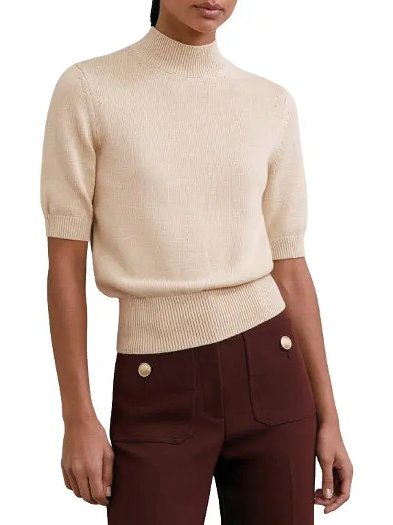 REISS Cotton & Wool Mock Neck Sweater - Neutral