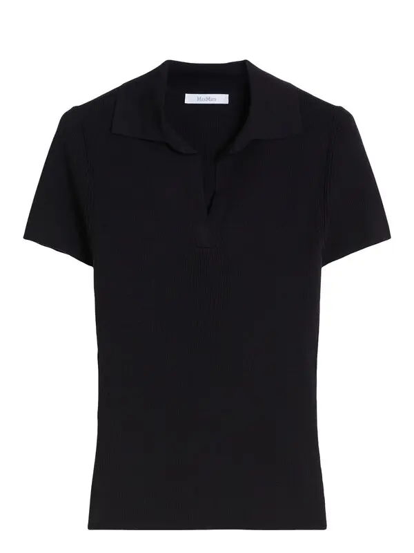 Max Mara Wool Rib Knit Polo Top - Blue