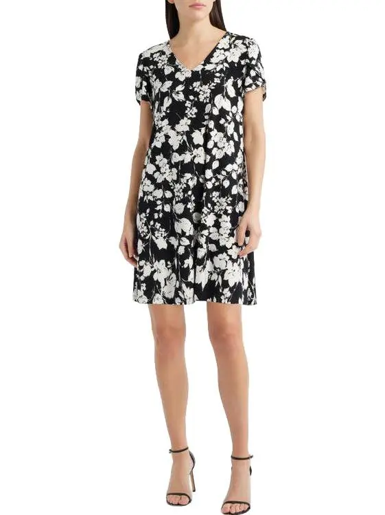 Anne Klein Floral Tulip Sleeve Swing Dress - Anne Black/white Dove
