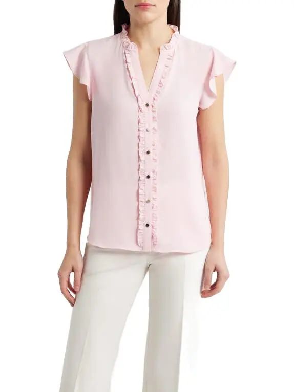 Anne Klein Ruffle Accent Button-up Shirt - Peony Pink