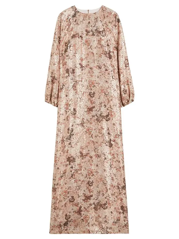 Max Mara Metallic Silk Floral Maxi Dress - Gold