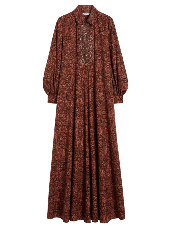 Max Mara Cotton Printed Kaftan Maxi Dress - Beige