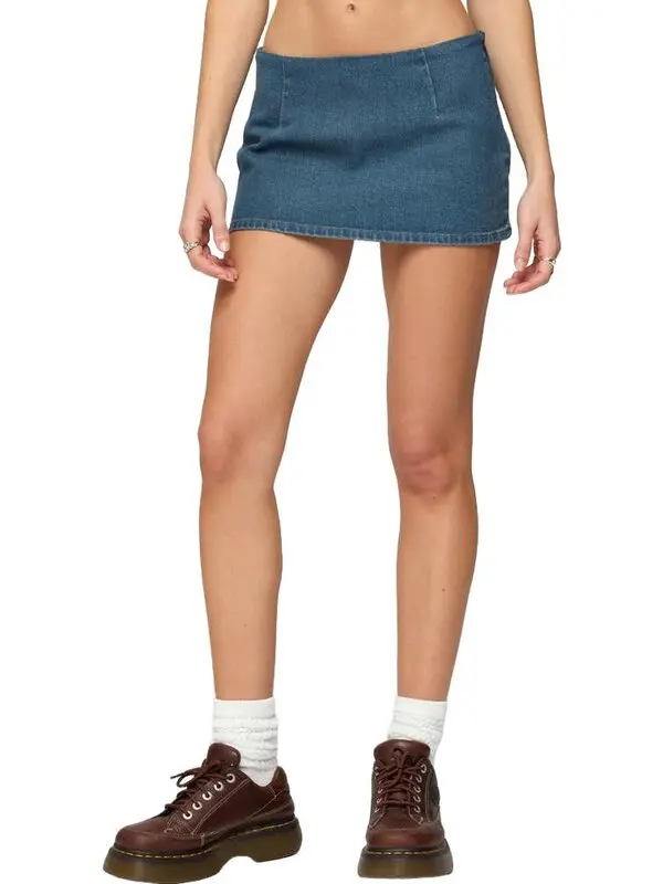 EDIKTED Monrow Low Rise Denim Microskort - Blue-washed
