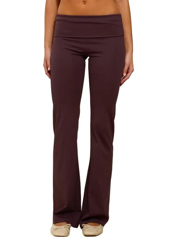 EDIKTED Oriane Foldover Flare Leggings - Plum