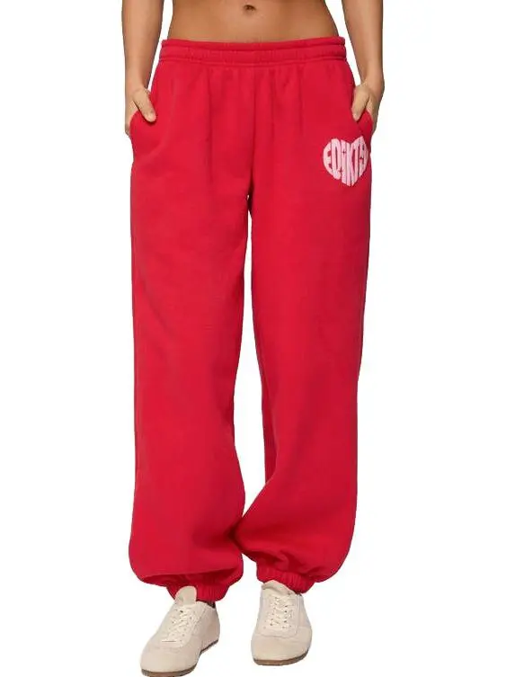 EDIKTED Fleece Logo Graphic Sweatpants - Red