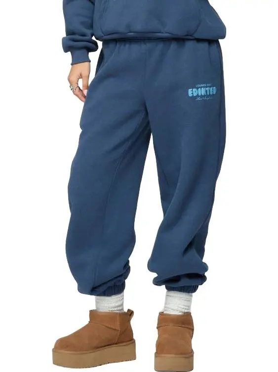 EDIKTED Lounge Edit Logo Sweatpants - Navy