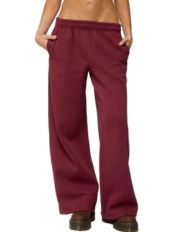 EDIKTED Logo Wide Leg Sweatpants - Burgundy
