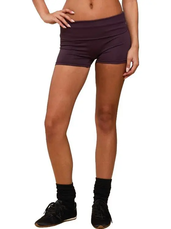 EDIKTED Fold-over Waistline Bike Shorts - Plum