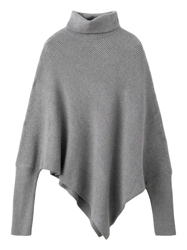 Mango Asymmetric Turtleneck Sweater - Medium Heather Grey