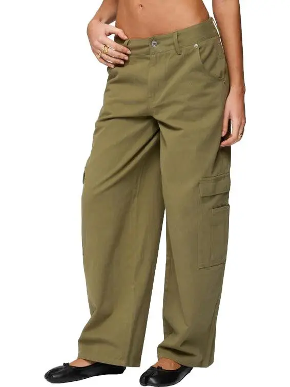 EDIKTED Jadah Low Rise Baggy Cargo Pants - Olive-washed