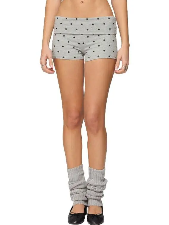 EDIKTED Chelsie Polka Dot Foldover Shorts - Gray-melange