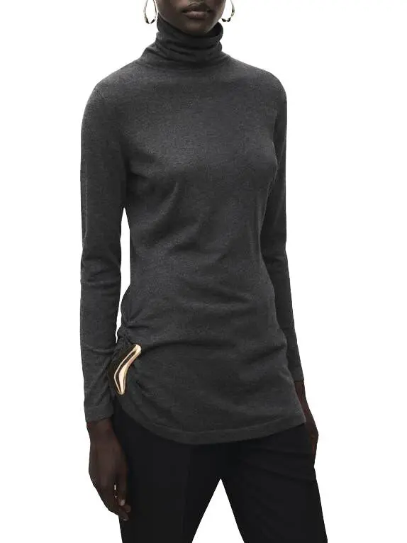 Mango Turtleneck Tunic With Brooch - Charcoal