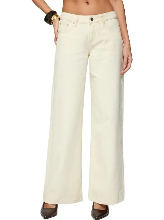EDIKTED Roman Baggy Low Rise Wide Leg Jeans - Cream