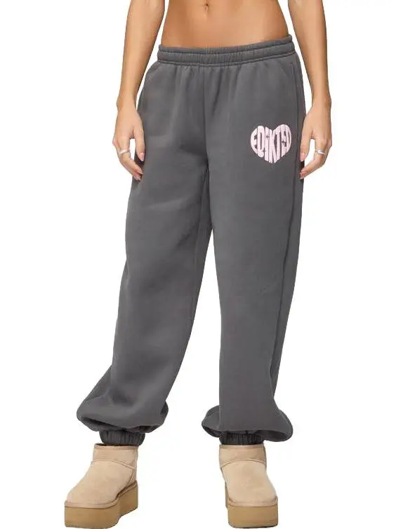 EDIKTED Fleece Logo Graphic Sweatpants - Dark-gray