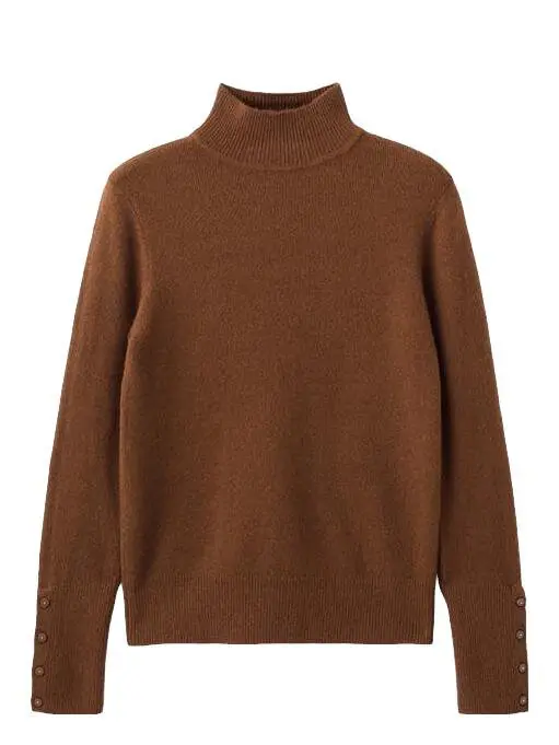 Mango Button Cuff Turtleneck Sweater - Caramel