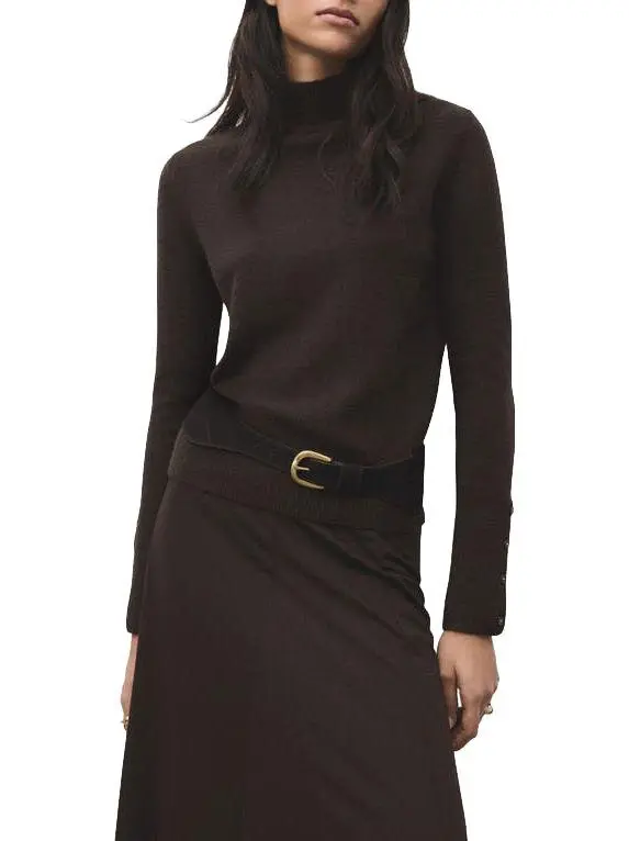 Mango Button Cuff Turtleneck Sweater - Chocolate